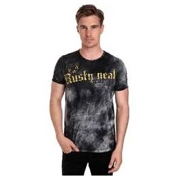 T-Shirt Rusty Neal, Herren, Gr. S, grau (anthrazit), 100% Baumwolle, bedruckt, normal, Rundhals, Shirts T-Shirt, mit toller Batik-Optik