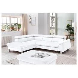 Ecksofa COTTA "Komaris L-Form, B: 249 cm", wei&szlig;, B:249cm H:72cm T:100cm, Microfaser PRIMABELLE (100% Polyester);Kunstleder SOFTLUX;Feinstruktur (100% Polyester);Kunstleder SOFTLUX/Struktur (100% Polyester);NaturLEDER, Sofas, Ecksofa, mit Kopfteilverstellung, optional Bettfunktion, Bettkasten & Licht