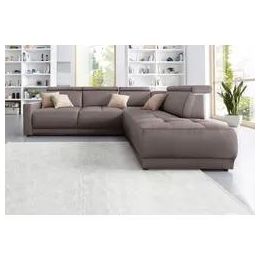 Ecksofa DOMO collection "Ava, moderne Sitzheftung mit toller Doppelnaht, komfortabel, L-Form", braun (schlamm), B:266cm H:84cm T:99cm, Kunstleder SOFTLUX;Struktur fein (100% Polyester);Zierkissen: Microfaser PRIMABELLE (100% Polyester);Struktur (100% Polyester);Microfaser PRIMABELLE (100% Polyester), Sofas, Ecksofa, mit Ottomane, inkl. Federkern, wahlweise mit Kopfteilverstellungen