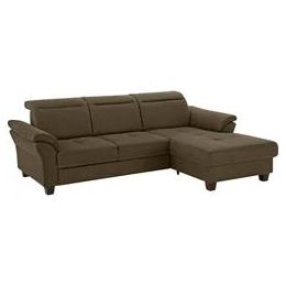 Ecksofa Home Affaire "Solvei L-Form", gr&uuml;n (oliv), B:255cm H:104cm T:185cm, Struktur (100% Polyester);Luxus-Microfaser Lederoptik (100% Polyester);Luxus-Microfaser ALTARA NUBUCK (100% Polyester), Sofas, Ecksofa, mit Recamierenabschlu&szlig; und Sitztiefenverstellung
