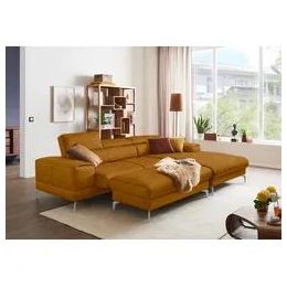 Polsterhocker W.Schillig "piedroo, Designsofa mit tollem Sitzkomfort, bequem, L-Form", gelb (brandy s37), B:141cm H:42cm T:70cm, Stoff S37 (100% Polyester): Luxus-Microfaser in Lederoptik, Hocker, Polsterhocker, F&uuml;&szlig;e in Silber matt