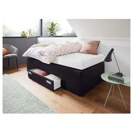 Boxspringbett, schwarz, B:90cm L:200cm, Bezug Bett: Feinstrukturstoff (77% Polyester, 23%Viskose) oder Microfaser (100% Polyester);Bonnellfederkernmatratze: 100%Polyester;Kaltschaummatratze: 100% Polyester, Bezug abnehm- und waschbar bis 60C, Westfalia Schlafkomfort, Komplettbetten, Boxspringbett, mit integrierter Schublade, frei im Raum stellbar