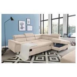Ecksofa COTTA "Komaris L-Form, B: 249 cm", beige, B:249cm H:72cm T:100cm, Microfaser PRIMABELLE (100% Polyester);Kunstleder SOFTLUX;Feinstruktur (100% Polyester);Kunstleder SOFTLUX/Struktur (100% Polyester);NaturLEDER, Sofas, Ecksofa, mit Kopfteilverstellung, optional Bettfunktion, Bettkasten & Licht