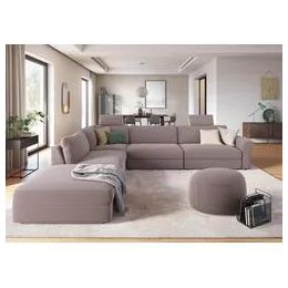 Sit & More Ecksofa SIT & MORE "Cadabra L-Form", rosa (altrosa), B:356cm H:80cm T:292cm, Samtoptik (100% Polyester);Soft clean (98% Polyester, 2% Polyamid);Struktur fein (100% Polyester), Sofas, Ecksofa, Breite 356 cm, mit Sitztiefenverstellung