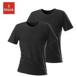 H.I.S. T-Shirt H.I.S, Herren, Gr. M, schwarz, Jersey, Obermaterial: 95% Baumwolle, 5% Elasthan, unifarben, Basic, bequem, Rundhals, abgesteppte Kante, Shirts T-Shirt, mit Rundhalsausschnitt perfekt als Unterziehshirt