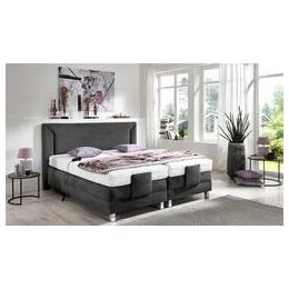 Boxbett, grau (anthrazit), B:214cm L:214cm, Bezug der Obermatratze: 100% Polyester, abnehmbar und waschbar bis 60C;Box und Kopfteil: Mikrovelours (100% Polyester), Westfalia Schlafkomfort, Komplettbetten, Boxspringbett, mit Motor