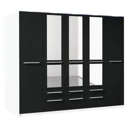 Kleiderschrank Priess "Schrank Garderobe W&auml;scheschrank Barcelona in 5 Breiten", schwarz (schwarz, wei&szlig;), B:230cm H:193cm T:54cm, Holzwerkstoff, Schr&auml;nke, Kleiderschrank, viel Stauraum, ger&auml;umige Schubk&auml;sten, mit Spiegel, MADE IN GERMANY