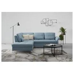 Ecksofa Home Affaire "Palm Beach L-Form", blau (hellblau), B:263cm H:89cm T:224cm, 98%Polyester, 2%Polyamid, Sofas, Ecksofa, Federkern, mit Sitztiefenverstellung, wahlweise mit Bettfunktion