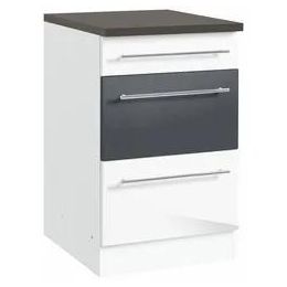 Unterschrank KOCHSTATION "KS-Trient", grau (wei&szlig;, anthrazit hochglanz), B:50cm H:85cm T:60cm, Schr&auml;nke, Unterschrank, 50 cm breit, mit 2 gro&szlig;en Ausz&uuml;gen
