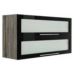 Glash&auml;ngeschrank KOCHSTATION "KS-Samos", schwarz (schwarz hochglanz, eiche vintage), B:110cm H:57cm T:34cm, Schr&auml;nke, Glash&auml;ngeschrank, mit 2 Klappen