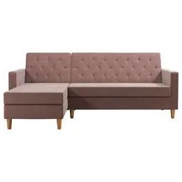 Ecksofa "Liberty, L-Form", rosa (altrosa), B:213cm H:82cm T:154cm, Veloursstoff 100% Polyester, COSMOLIVING BY COSMOPOLITAN, Sofas, Ecksofa, mit Schlafffunktion, Recamiere beidseitig montierbar, Sitzh&ouml;he 43 cm