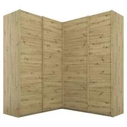 Schwebet&uuml;renschrank Rauch "Schrank Garderobe Eckkleiderschrank QUADRA Front in Dekor/Hochglanz", braun (eiche artisan), B:181cm H:210cm T:187cm, Holzwerkstoff, Schr&auml;nke, Schwebet&uuml;renschrank, gro&szlig;er Eckschrank mit viel Stauraum, Ma&szlig; 181x187 cm MADE IN GERMANY