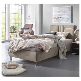 Polsterbett "Elba", beige (dunkelbeige), B:130cm L:210cm, Bezug Bett: Microfaser (100% Polyester) oder Strukturstoff (77% Polyester, 23% Viskose);Bonnell-Federkernmatratze: 51% Polypropylen, 39% Polyester und 10% Baumwolle;Kaltschaummatratze: 100% Polyester, Bezug abnehm- und waschbar bis 60C, Westfalia Schlafkomfort, Betten, Polsterbett, wahlweise mit LED-Beleuchtung