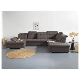 Wohnlandschaft COTTA "Holiday U-Form mit Sitztiefen-, Armteil- und Kopfteilverstellung", schwarz (charcoal), B:386cm H:86cm T:265cm, 100% Polyester, Sofas, Wohnlandschaft, wahlweise mit Bettfunktion & Bettkasten