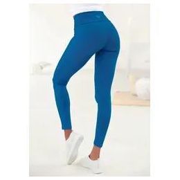 Leggings Lascana, Damen, Gr. 52/54, N-Gr, blau (royalblau), Single Jersey, Obermaterial: 95% Baumwolle, 5% Elasthan, unifarben, Basic, Basic lang, Hosen Leggings, mit breitem B&uuml;ndchen