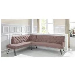 Eckbank exxpo - SOFA FASHION "Doppio, Chesterfield Optik, komfortabel und bequem, hohe Designf&uuml;&szlig;e", pink (powder pink), B:197cm H:90cm T:255cm, 100% Polyester, Sitzb&auml;nke, Eckbank, Frei im Raum stellbar