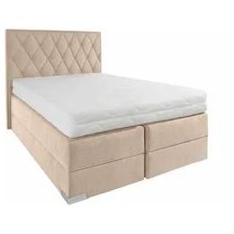 Boxspringbett, beige (dunkelbeige), B:210cm L:212cm, Bezug der Obermatratze: 100% Polyester, Bezug abnehm- und waschbar bis 60C;Unterbox und Kopfteil: Microvelours-Bezug (100% Polyester), Westfalia Schlafkomfort, Komplettbetten, Boxspringbett