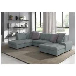 Sit & More Wohnlandschaft SIT & MORE "Luxor U-Form", blau (aqua), B:329cm H:82cm T:224cm, Luxus-Microfaser ALTARA NUBUCK (100% Polyester);Soft clean (98% Polyester, 2% Polyamid);Struktur fein (100% Polyester), Sofas, Wohnlandschaft, wahlweise mit Bettfunktion, Bettkasten und Kopfteilverstellung
