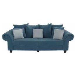 Big-Sofa Home Affaire "King Henry Mega Sofa, viel Platz, Breite 242cm, Federkern", blau (petrol), B:242cm H:90cm T:103cm, Samtcord &raquo;Ribbon&laquo; (88% Polyester 12% Polyacryl);Luxus-Microfaser (100% Polyester), Sofas, Big-Sofa, in legerer Polsterung und vielen losen Kissen