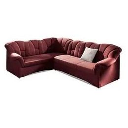 Ecksofa DOMO collection "Papenburg B/T/H: 242/190/84 cm L-Form", rot (karminrot), B:242cm H:84cm T:190cm, Struktur ( 90% Polyester, 10% Polyacryl);Microfaser PRIMABELLE (100% Polyester);Kunstleder SOFTLUX;Luxus-Microfaser (100% Polyester), Sofas, Ecksofa, wahlweise mit Bettfunktion, Langer Schenkel links oder rechts