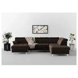Sit & More Wohnlandschaft SIT & MORE "Marano U-Form", braun (espresso), B:304cm T:216cm, 98% Polyester, 2% Polyamid, Sofas, Wohnlandschaft, inklusive Kopfteilverstellung, wahlweise mit Bettfunktion, Bettkasten
