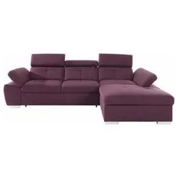 Ecksofa exxpo - SOFA FASHION "Spring, super bequem, mit Armteil- und Kopfteilfunktion", lila (hortensia), B:284cm H:81cm T:181cm, Luxus-Microfaser (100% Polyester);Struktur (100% Polyester);NaturLEDER (echtes Rindsleder) in Sitz und R&uuml;cken. Korpus in passendem Kunstleder SOFTLUX bezogen, Sofas, Ecksofa, L-Form, wahlweise mit Bettfunktion und Bettkasten