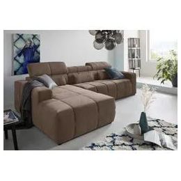 Ecksofa DOMO collection "Brandon gro&szlig;e Ausf&uuml;hrung B/T/H: 289/177/80 cm, auch in Leder und Cord", braun (cappucino), B:289cm H:80cm T:175cm, Luxus-Microfaser in Antikleder-Optik (100% Polyester);Luxus-Microfaser (100% Polyester);Kunstleder SOFTLUX, Sofas, Ecksofa, mit Kopfteilverstellung, wahlweise Sitztiefenverstellung, L-Form