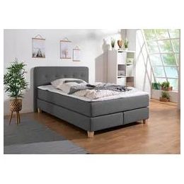 Boxspringbett Home Affaire "Fargo", grau (anthrazit), B:153cm L:207cm, Struktur fein (100% Polyester);Samtstoff (100% Polyester), Komplettbetten, Boxspringbett, inkl. Topper, in 3 Matratzenarten, in Samt- oder Strukturstoff