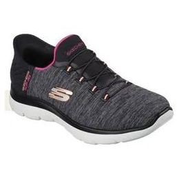 Slipper Skechers "SUMMITS DAZZLING HAZE", Damen, Gr. 35, schwarz (schwarz, meliert), Textil, Schuhe Slipper, Slip Ins Sneaker, Freizeitschuh mit dezenten Kontrastdetails