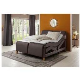 Boxspringbett Home Affaire "Messina2", braun (mocca), B:166cm L:240cm, Holzwerkstoff, Kunstleder, Massivholz, Komplettbetten, Boxspringbett, Liegekomfort elektrisch Verstellbar