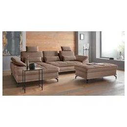 Ecksofa OTTO HOME "Costello L-Form, B: 301 cm mit Sitztiefen-, Armteilverstellung &", braun (hellbraun), B:301cm H:89cm T:176cm, 100% Polyester;Samtoptik (100% Polyester), Sofas, Ecksofa, 3 Nierenkissen, optional Bettfunktion & Bettkasten, Topseller