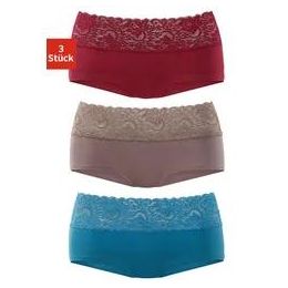 Panty Vivance, Damen, Gr. 36/38, bunt (petrol, taupe, bordeaux), Single Jersey, Obermaterial: 95% Baumwolle, 5% Elasthan. Spitze: 93% Polyamid, 7% Elasthan (LYCRA), unifarben, k&ouml;rpernah, Unterhosen Panty, aus elastischer Baumwolle mit floraler Spitze