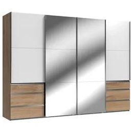 Schwebet&uuml;renschrank wimex "Level by fresh to go", wei&szlig; (plankeneichefarben, wei&szlig;), B:300cm H:236cm T:65cm, Schr&auml;nke, Schwebet&uuml;renschrank, mit Synchron&ouml;ffnung