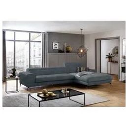 Ecksofa W.Schillig "piedroo, Designsofa mit tollem Sitzkomfort, bequem, L-Form", blau (marine r66), B:343cm H:70cm T:193cm, Chenille-Flachgewebe R66 (85% Polyester, 15% Nylon), Sofas, Ecksofa, Kopfteilverstellung, wahlweise mit Sitztiefenverstellung, Breite 343cm