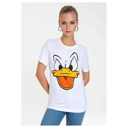 T-Shirt logoshirt "Donald Duck &ndash; Face", Damen, Gr. L, wei&szlig; (altwei&szlig;), 100% Baumwolle, bedruckt, normal, Rundhals, Shirts T-Shirt, mit lizenziertem Originaldesign
