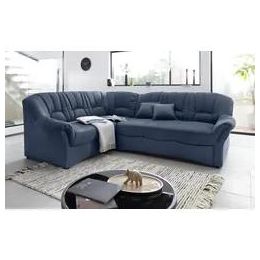 Ecksofa DOMO collection "Bahia, zeitlos und elegant, bequeme Armlehnen, L-Form", blau (dunkelblau), B:256cm H:91cm T:200cm, Luxus-Microfaser (100% Polyester), mit Muster;Struktur (100% Polyester), Sofas, Ecksofa, wahlweise mit Bettfunktion