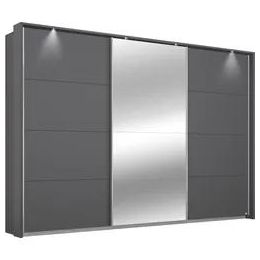 Schwebet&uuml;renschrank Rauch "Kleiderschrank Schrank Garderobe CORTONA mit Passepartout", grau (graumetallic), B:278cm H:233cm T:64cm, Holzwerkstoff, Schr&auml;nke, Schwebet&uuml;renschrank, und optionaler Beleuchtung inkl. Inneneinteilung 2 Boxen und B&ouml;den