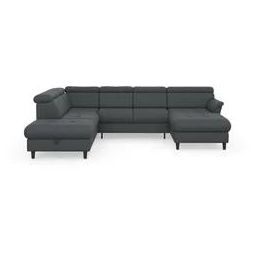 Sit & More Wohnlandschaft SIT & MORE "Marano U-Form", grau (dunkelgrau), B:304cm T:216cm, 100% Polyester, Sofas, Wohnlandschaft, inklusive Kopfteilverstellung, wahlweise mit Bettfunktion, Bettkasten