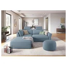 Sit & More Ecksofa SIT & MORE "Cadabra L-Form", blau (hellblau), B:243cm H:80cm T:198cm, Samtoptik (100% Polyester);Soft clean (98% Polyester, 2% Polyamid);Struktur fein (100% Polyester), Sofas, Ecksofa, Breite 243 cm, inklusive Sitztiefenverstellung