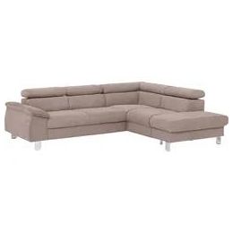 Ecksofa COTTA "Komaris L-Form, B: 249 cm", braun (mud), B:249cm H:72cm T:100cm, Microfaser PRIMABELLE (100% Polyester);Kunstleder SOFTLUX;Feinstruktur (100% Polyester);Kunstleder SOFTLUX/Struktur (100% Polyester);NaturLEDER, Sofas, Ecksofa, mit Kopfteilverstellung, optional Bettfunktion, Bettkasten & Licht