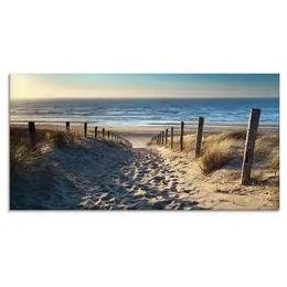 Glasbild Artland "Weg zum Nordseestrand Sonnenuntergang", beige (farbe bild(er): naturfarben), B:100cm H:50cm, Bilder, in verschiedenen Gr&ouml;&szlig;en