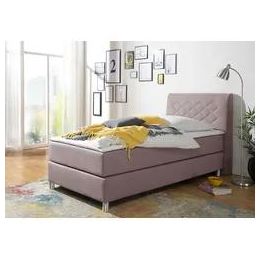Boxspringbett Home Affaire "Parla", rosa (flamingo, rose), L:218cm, 100% Polyester, Komplettbetten, Boxspringbett, incl. Topper, 4 Farben in 4 Breiten, 2 H&auml;rtegraden, 3 Matratzenarten