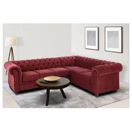 Chesterfield-Sofa Home Affaire "Chesterfield Ecksofa, auch in Leder L-Form", rot (weinrot), B:250cm H:74cm T:210cm, Luxus-Microfaser (94% Polyester, 5% Nylon, 1% Spandex);Microfaser Antiklederoptik (100% Polyester);NaturLEDER (echtes italienisches Rindsleder), Sofas, hochwertige Knopfheftung, langer Schenkel links oder rechts w&auml;hlbar