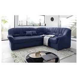 Ecksofa DOMO collection "Bahia, zeitlos und elegant, bequeme Armlehnen, L-Form", blau (dunkelblau), B:256cm H:91cm T:200cm, Luxus-Microfaser (100% Polyester), mit Muster;Struktur (100% Polyester), Sofas, Ecksofa, wahlweise mit Bettfunktion