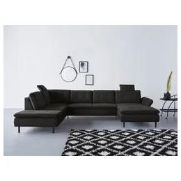 Wohnlandschaft Home Affaire "Birkholm U-Form", schwarz, B:347cm H:83cm T:226cm, 100% Polyester, Sofas, Wohnlandschaft, Armlehnverstellung, auch in Easy Clean Bezug - mit Wasser zu reinigen