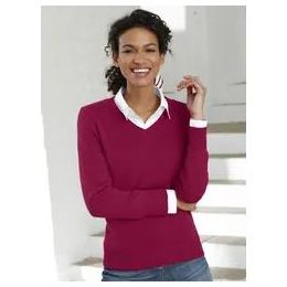 V-Ausschnitt-Pullover Casual Looks "Pullover", Damen, Gr. 44, pink (fuchsia), 50% Baumwolle, 50% Polyacryl, meliert, unifarben, figurumspielend, Pullover