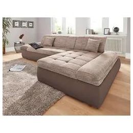 Ecksofa DOMO collection "PB Moric wahlweise mit Bettfunktion + Armteilverstellung, L-Form", braun (espresso, beige, braun, braun), B:300cm H:80cm T:172cm, Kunstleder SOFTLUX / Struktur (90% Polyester, 10% Polyacryl);Zierkissen: Struktur (90% Polyester, 10% Polyacryl);Microfaser PRIMABELLE (100% Polyester) / Struktur (90% Polyester, 10% Polyacryl), Sofas, Ecksofa, im XXL-Format, B/T/H:300/172/80 cm