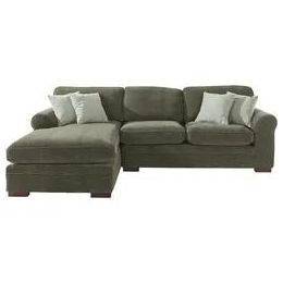 Ecksofa Home Affaire "Broughton L-Form", gr&uuml;n, B:279cm H:92cm T:178cm, 100% Polyester, Sofas, Ecksofa, weicher Sitzkomfort, incl. 4 Zierkissen, Keder