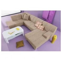 Wohnlandschaft Home Affaire "Anzio, modern und gem&uuml;tlich, niedrige Armlehne, U-Form", beige (natur), B:297cm H:75cm T:82cm, Primabelle-Microfaser aus 100% Polyester;SOFTLUX-Kunstleder;Struktur-Bezug aus 90% Polyester und 10% Polyacryl;NaturLEDER, Rindsleder, Sofas, Wohnlandschaft, wahlweise mit Bettfunktion