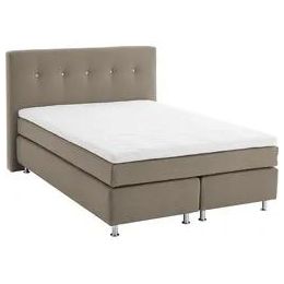 Boxspringbett, beige (schwarz, beige), B:155cm L:210cm, Bezug Bett: Feinstruktur 100% Polyester;Bezug Bonnell-Federkernmatratze: 100% Polyester;Bezug Kaltschaummatratze: 100% Polyester;Bezug Tonnentaschenfederkernmatratze: 80% Baumwolle, 20%Polyester;Topper: Komfortschaum mit Bezug 100% Polyester, Westfalia Schlafkomfort, Komplettbetten, Boxspringbett, mit Topper